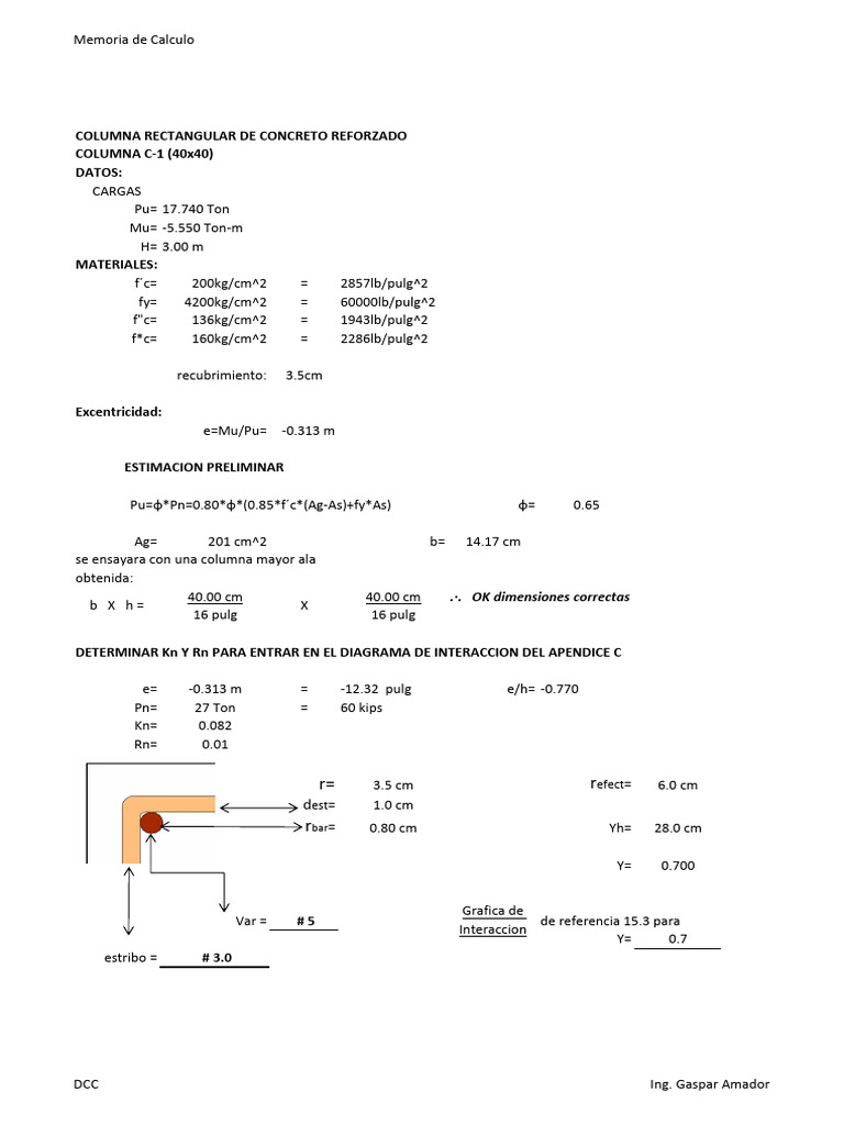 Columna Rectangular de Concreto Reforzado COLUMNA C-1 (40x40) | PDF
