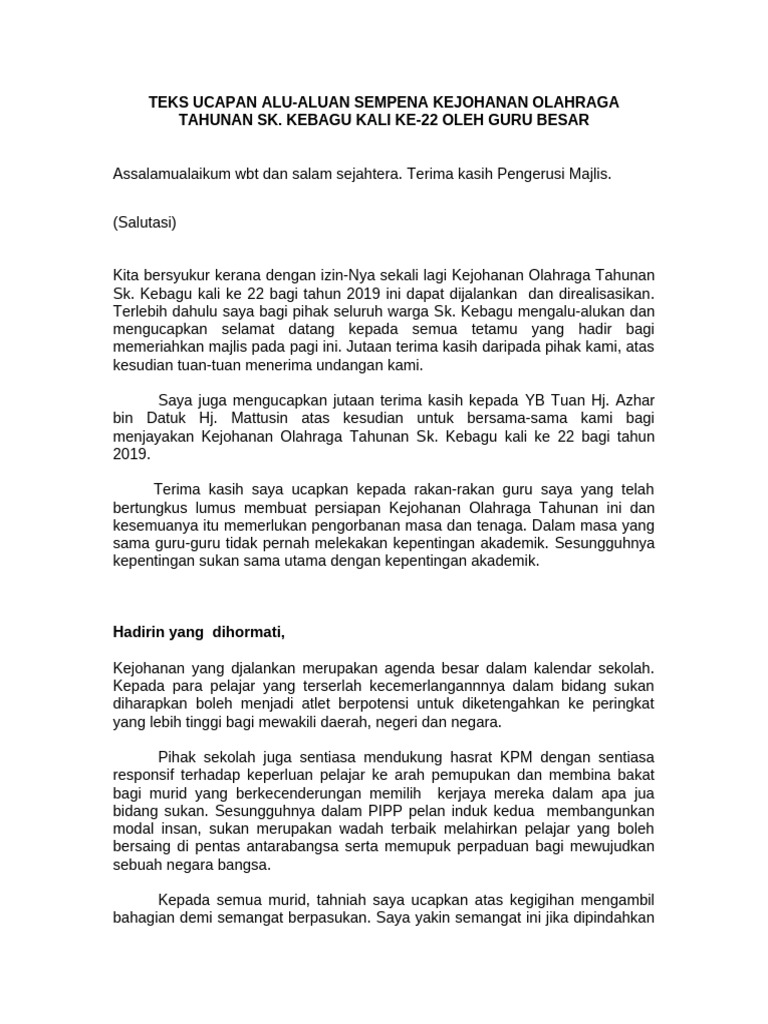 TEKS UCAPAN ALU-ALUAN GB | PDF