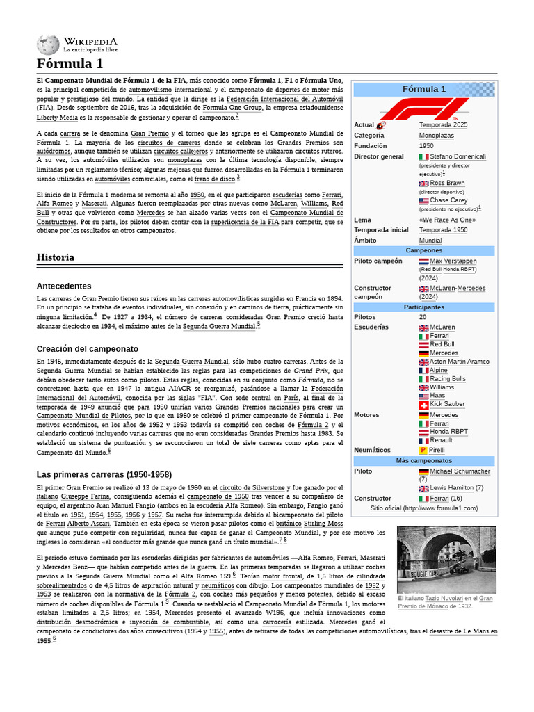 Fórmula 1 | PDF | Formula Uno | World World Racing Series