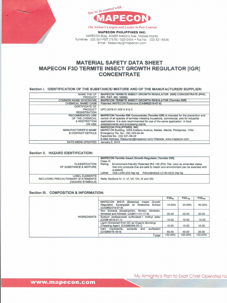001-MSDS F3D Concentrate 2018 - MAPECON | PDF