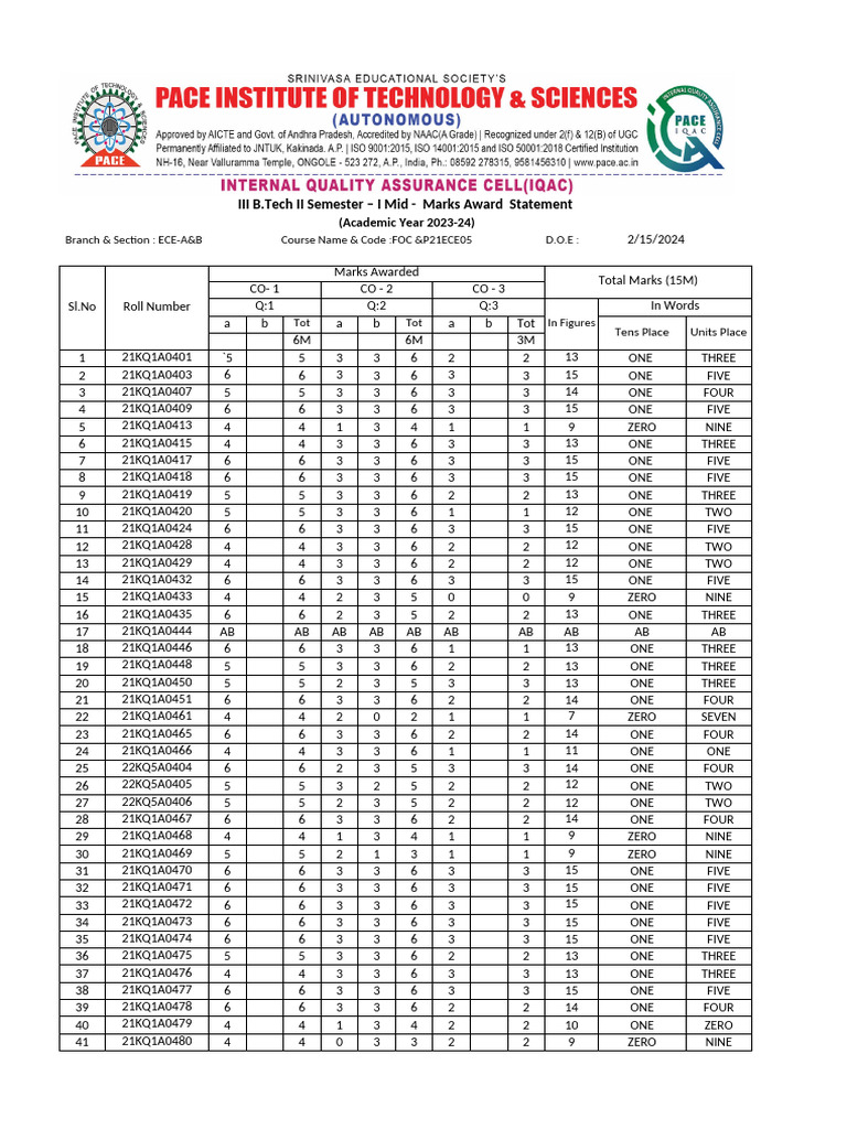 Iii Ece Foc Cie Form Update | PDF