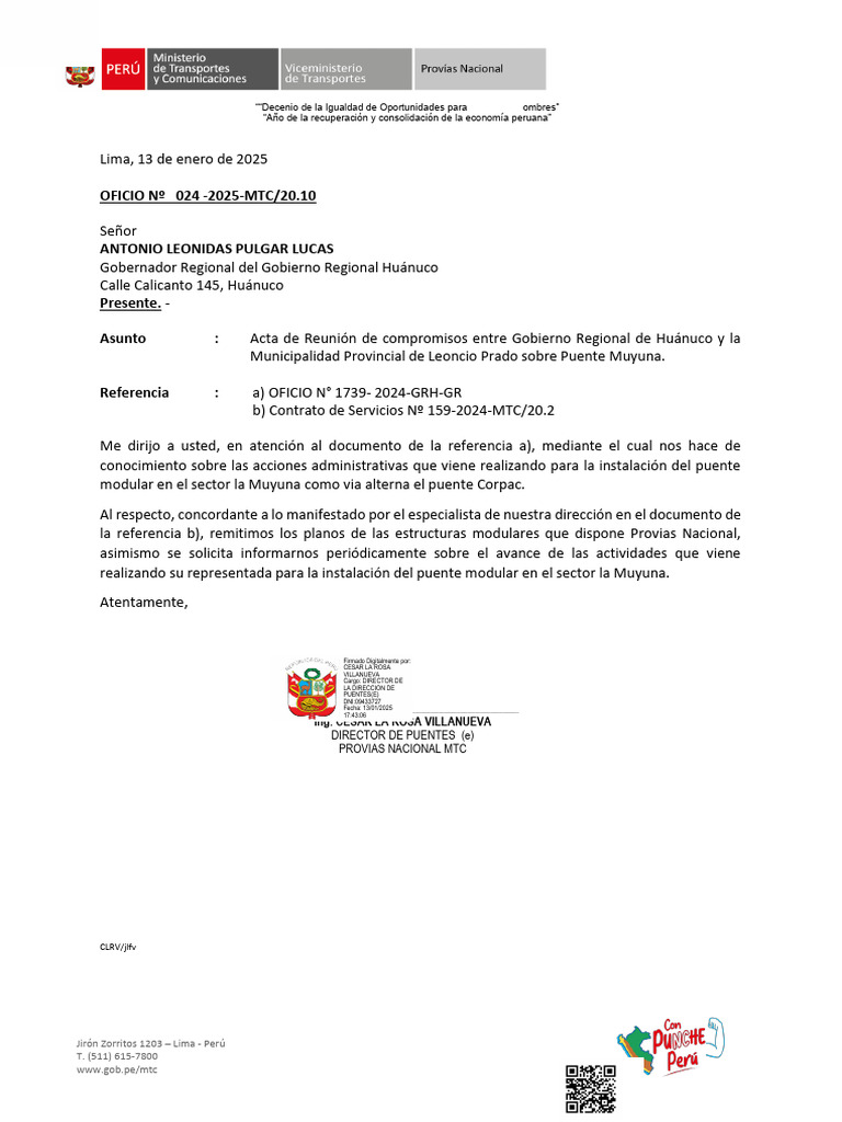 Oficio n°024-2025-MTC-20.10 | PDF