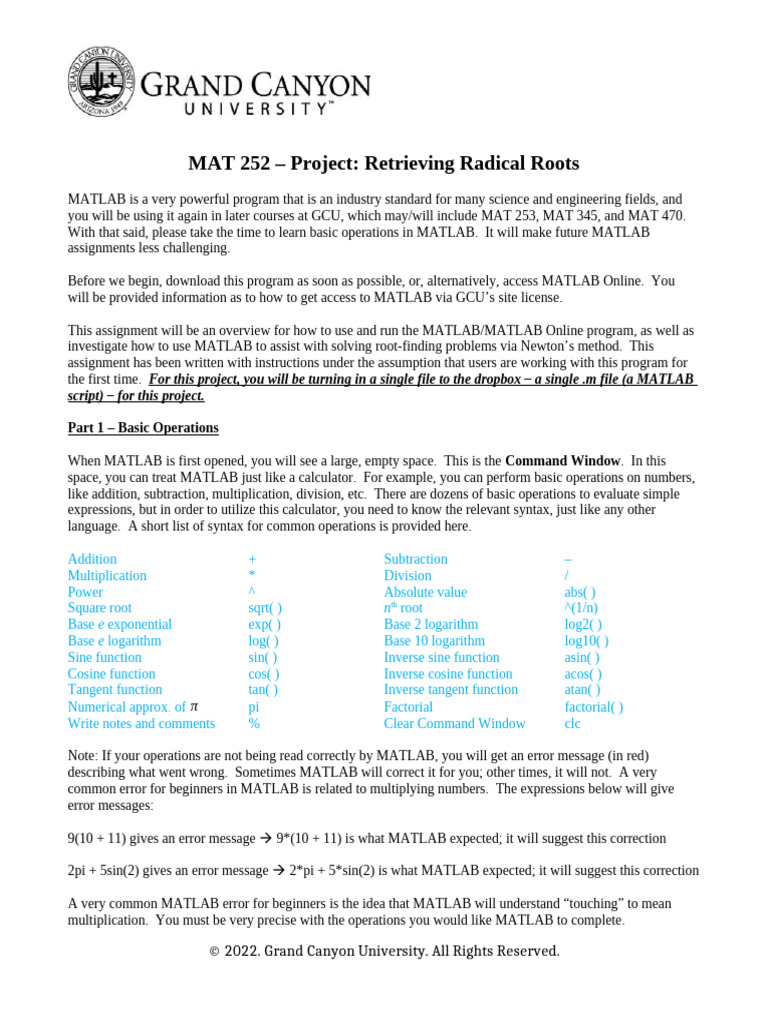 MATLAB Basics for Radical Roots | PDF | Matrix (Mathematics ...