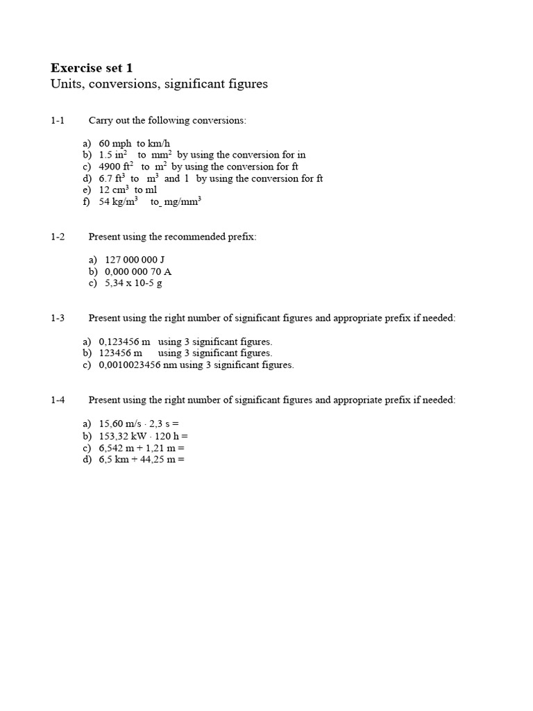 Units and Conversions Exercise Set | PDF