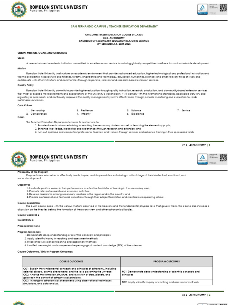 Astronomy Course Syllabus for Educators | PDF | Astronomy | Telescope