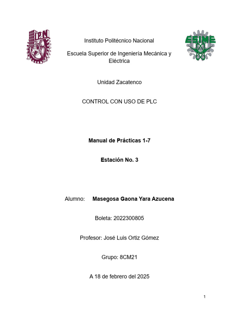 Manual de PrácticaS 1-7 PLC | PDF | Controlador lógico programable | Interfaz de paso de mensajes