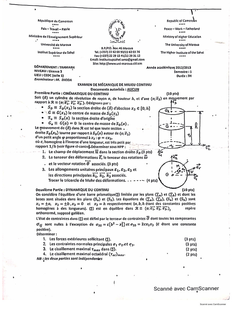 U.M.R Proposal (M.M.C SN Intégrale 2012-2013 Cylindre) - 1 | PDF