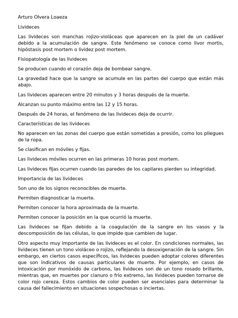 Livideces y rigidez post mortem explicadas | PDF | Músculo | Trifosfato ...