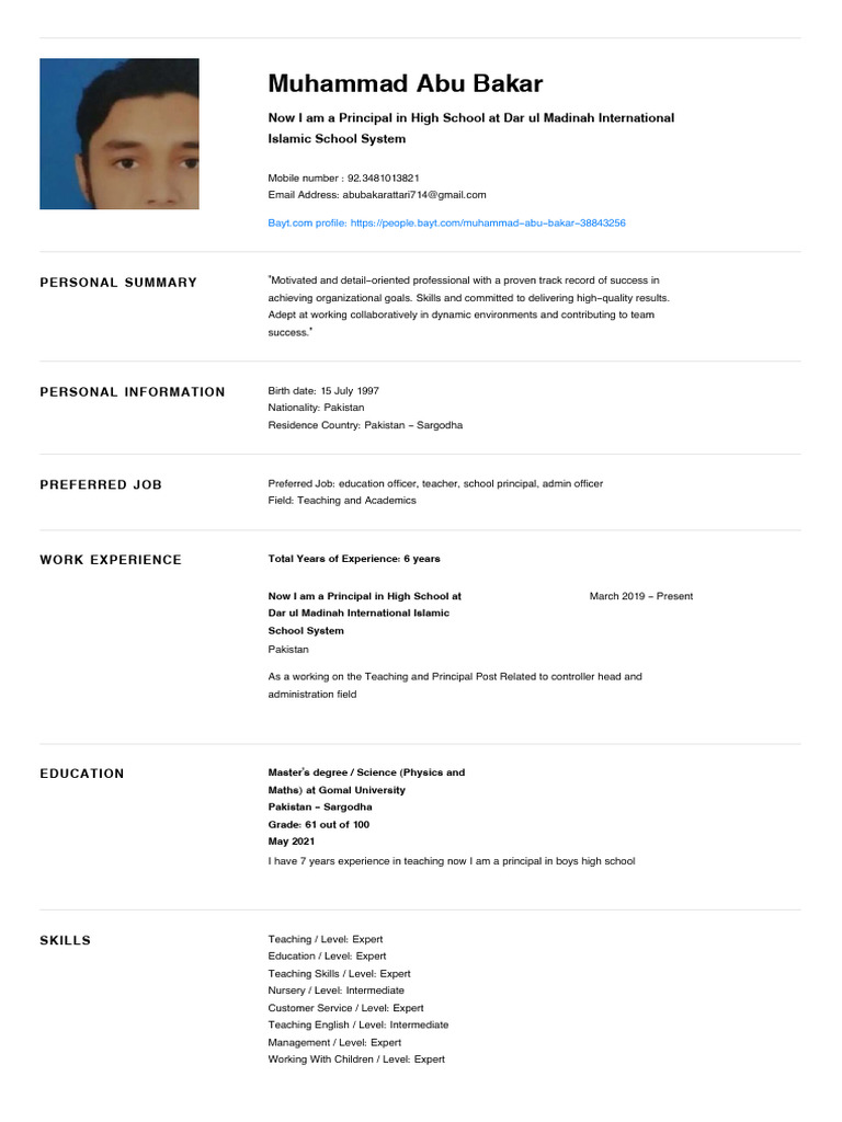 CV46306625 - Muhammad Abu Bakar - 20250319 - 140538 | PDF