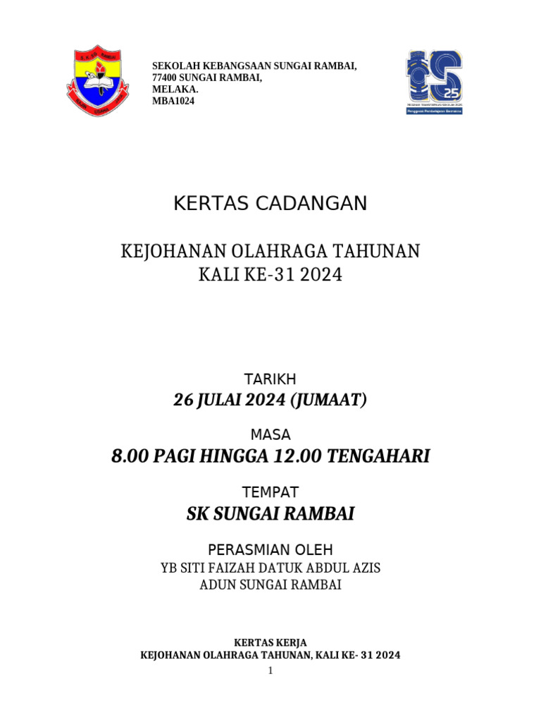KERTAS KERJA SUKAN 2024 | PDF