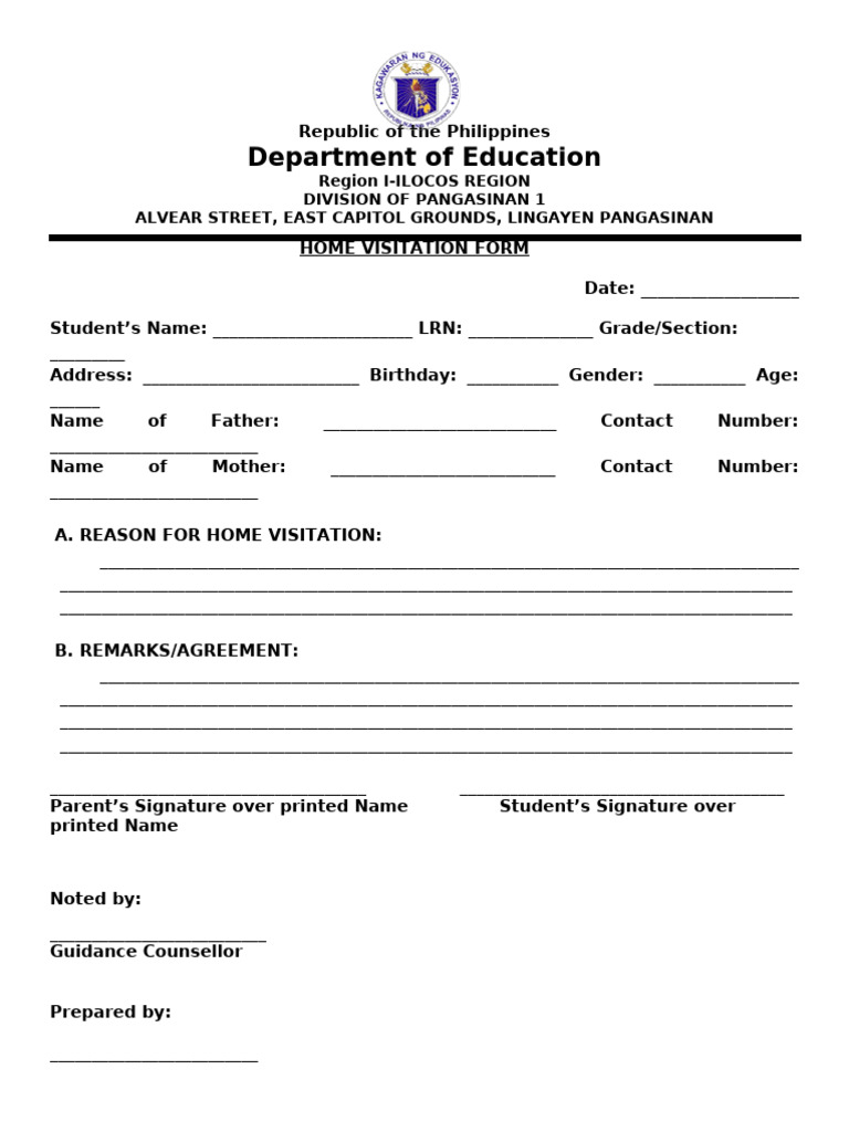 DepEd Home Visitation Form Template | PDF