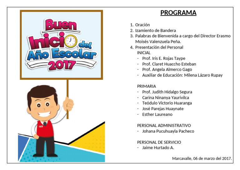 Programa de Bienvenida Escolar 2017 | PDF