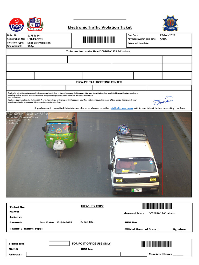Safe City Challan Sample | PDF | Transport | Road Transport