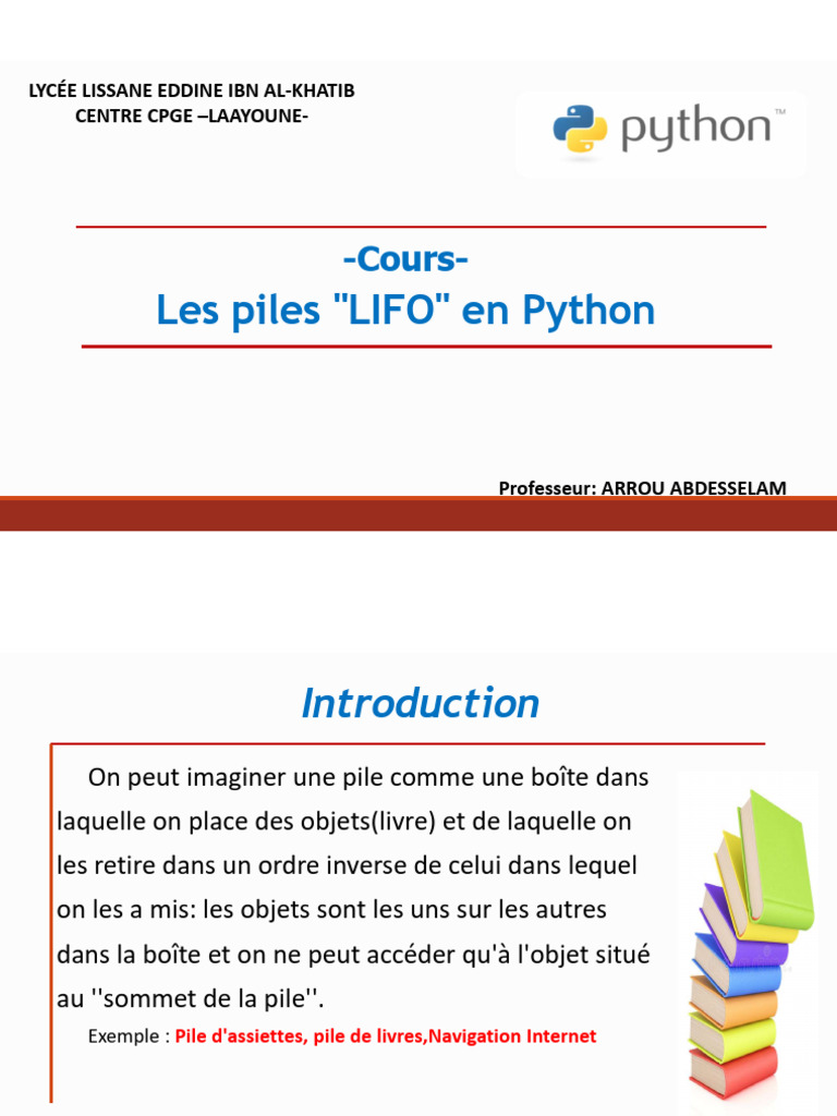 Piles LIFO en Python : Concepts et Fonctions | PDF