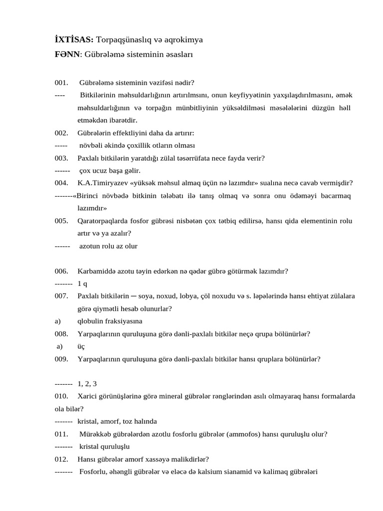 gubrelem sistem esalar; suallar qiyabi 2021 | PDF