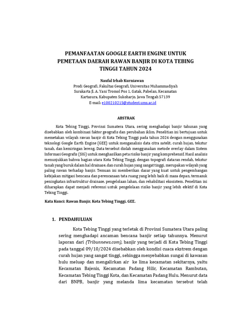 Pemanfaatan Google Earth Engine Untuk Pemetaan Daerah Rawan Banjir Di ...
