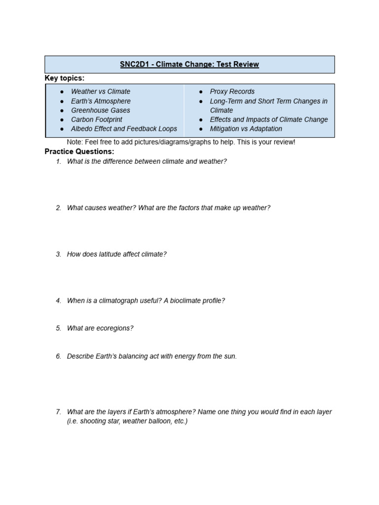 Climate Change Test Review Guide | PDF | Climate Change | Climate