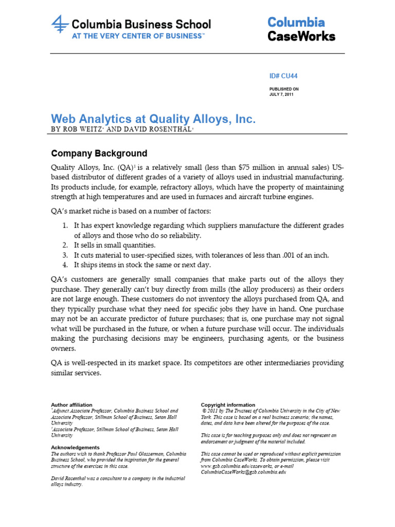Web Analytics at Quality Alloys Inc Caso | PDF | Scatter Plot | Histogram