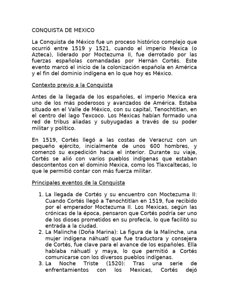 Conquista de México: Historia y Consecuencias | PDF | Colonialismo ...