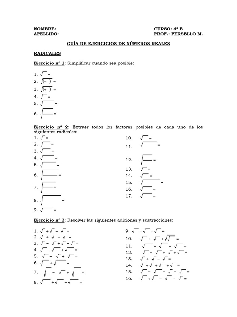 Guía de Ejercicios: Números Reales y Radicales | PDF | Ajedrez