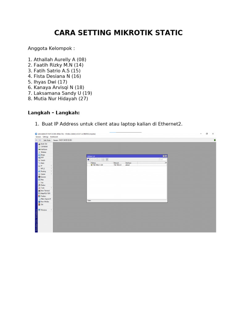 CARA SETTING MIKROTIK STATIC Fix | PDF