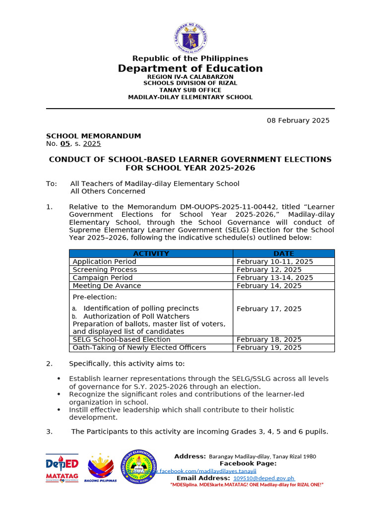 Memo Selg-Election Mdes 2024-2025 | PDF | Elections | Government