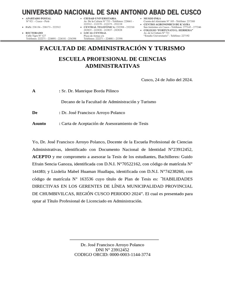 Carta de Aceptación Del Asesor (1) | PDF