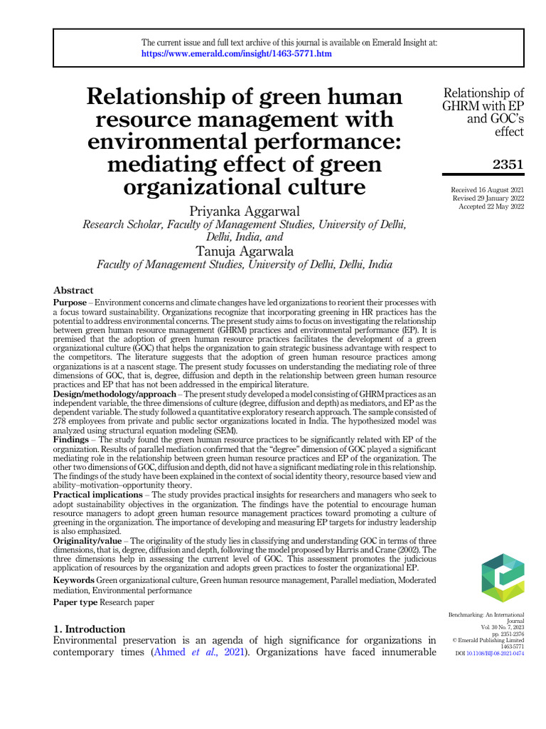 GHRM's Impact on Environmental Performance | PDF | Human Resources ...