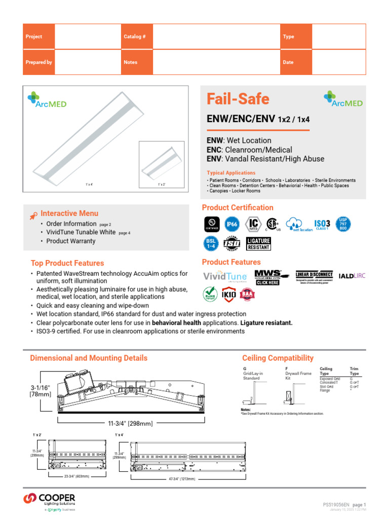Fail Safe ENW ENC ENV 1x2 1x4 Spec Sheet | PDF | Lighting | Light