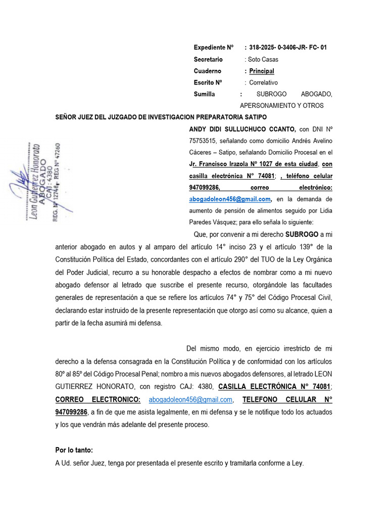 Subrogo Abogado Andy | PDF | Debido al proceso | Esfera pública