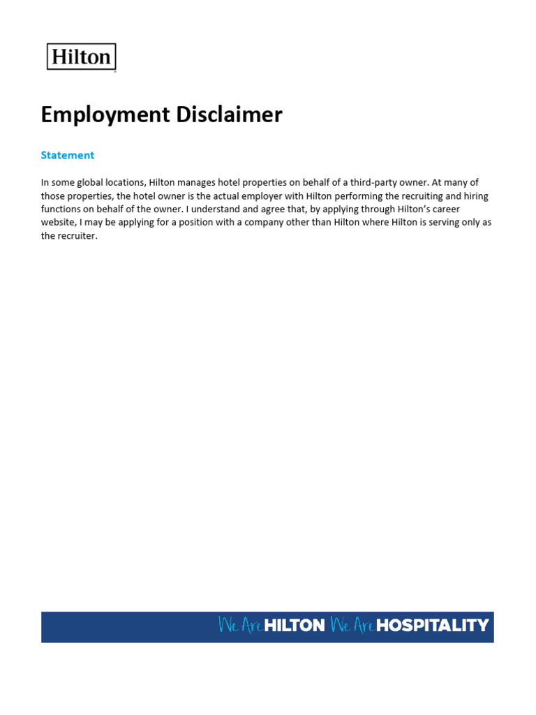 Hilton Employment Disclaimer Notice | PDF