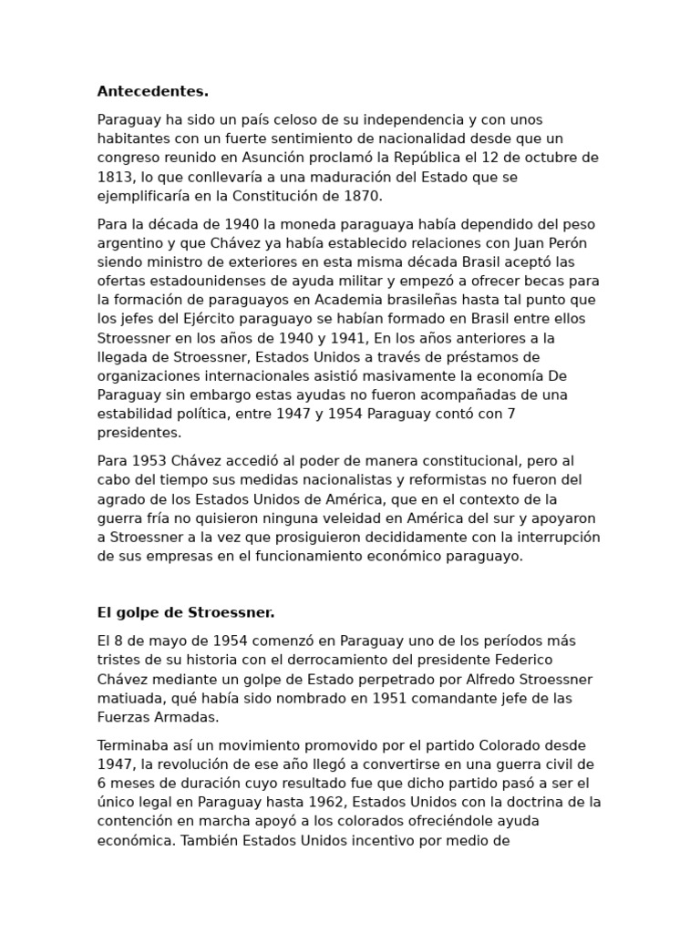 Fases del gobierno de Stroessner en Paraguay | PDF | Paraguay | Dictadura