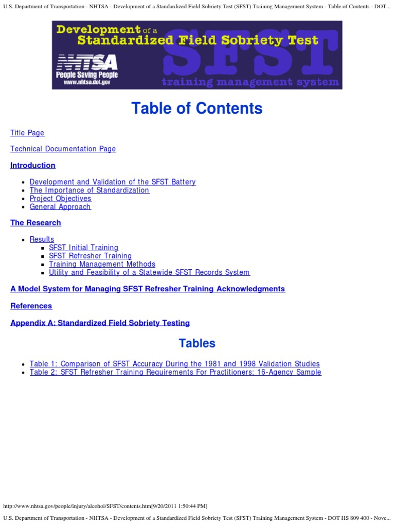 Nhtsa - SFST | PDF | Drunk Driving In The United States | Driving Under ...