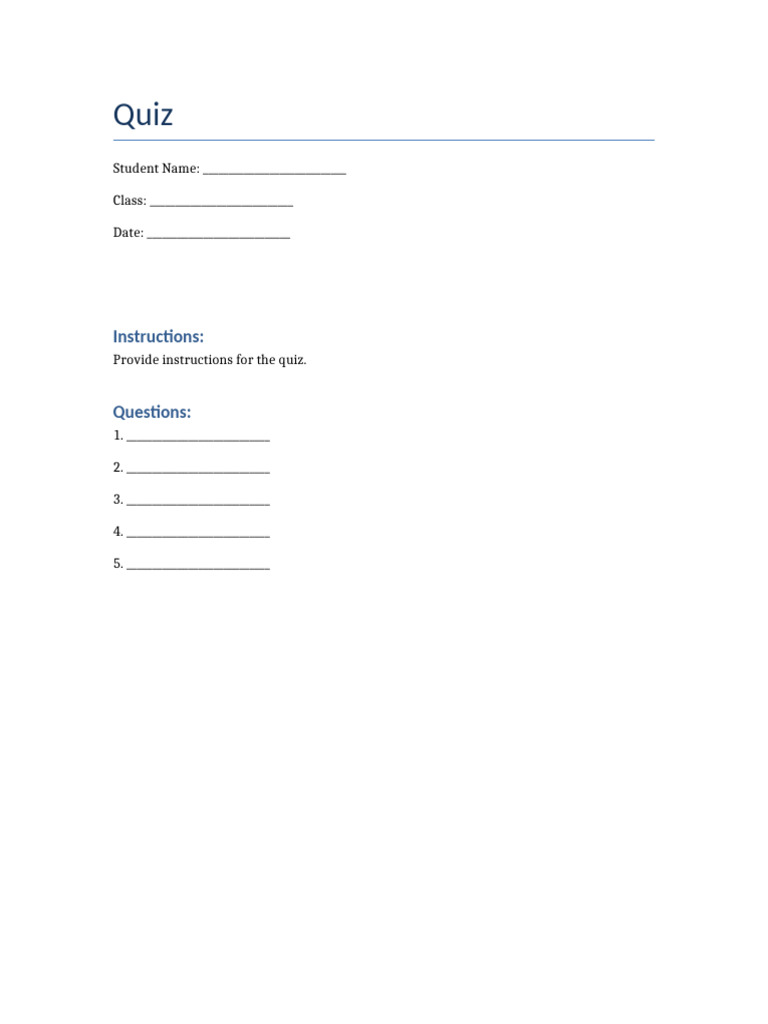 Student Quiz Template | PDF