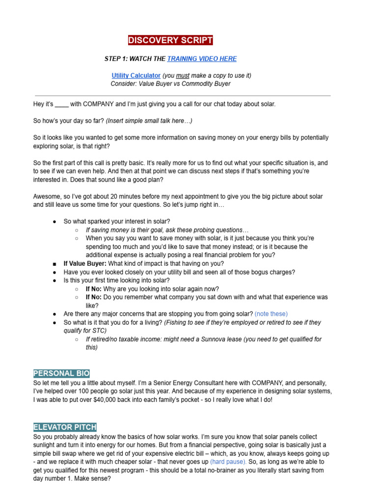 6 Figure NEPQ Solar Discovery Script | PDF | Refinancing