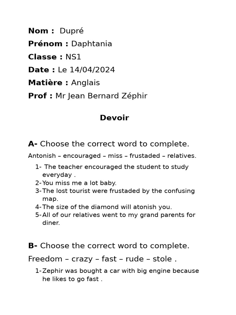 Devoir D'anglais | PDF