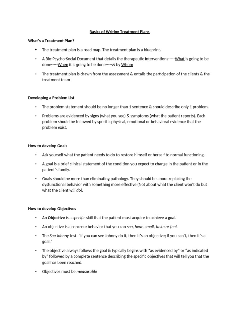 Basics of Writing Treatment Plans | PDF | Medical Record | Patient