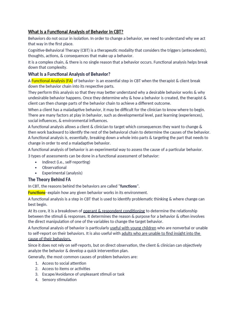 Functional Analysis of Behavior in CBT | PDF | Cognitive Behavioral ...