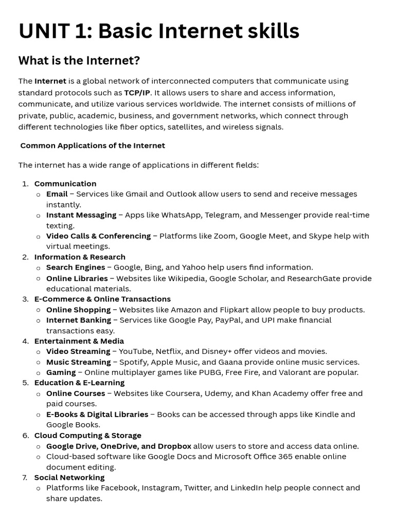 UNIT 1 Basic Internet Skills - 20250213 - 002857 - 0000 | PDF | Random Access Memory | Computer ...