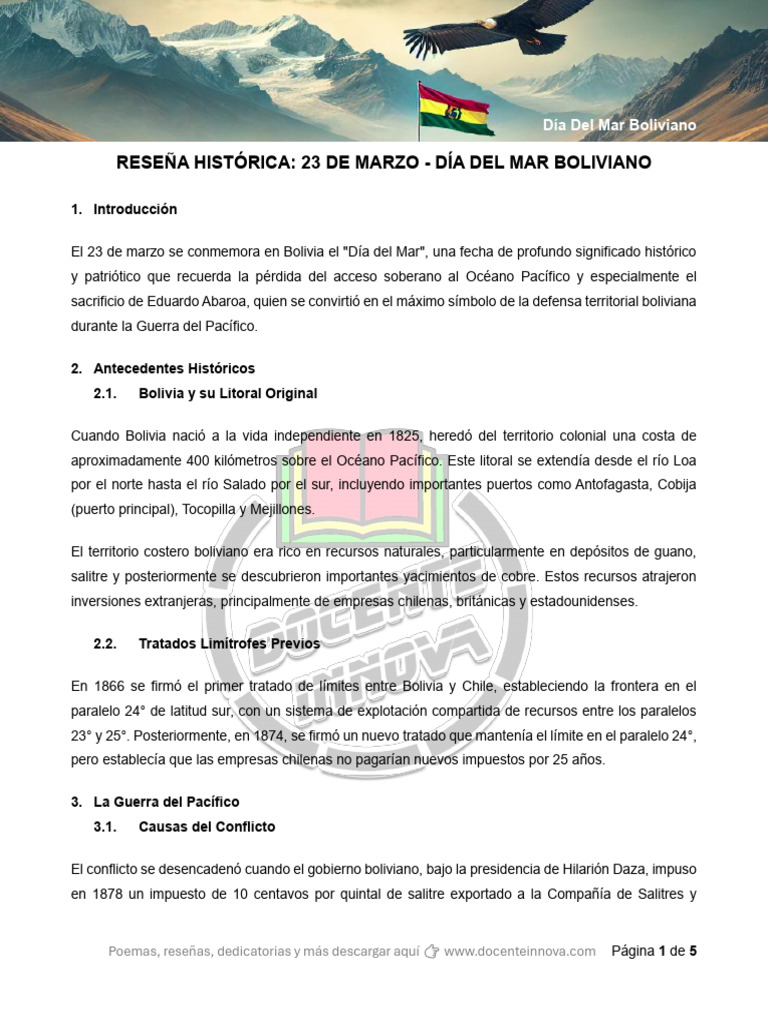 Reseña Dia Del Mar Boliviano | PDF | Bolivia