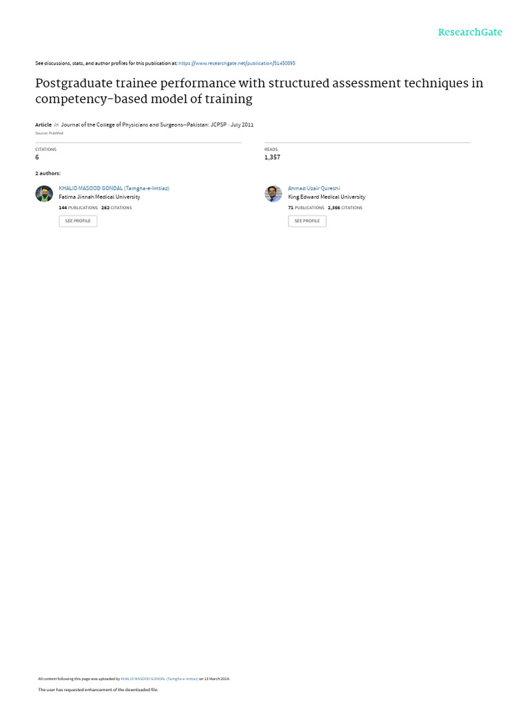 Postgraduate Trainee Performance With Structured Assessment | PDF ...