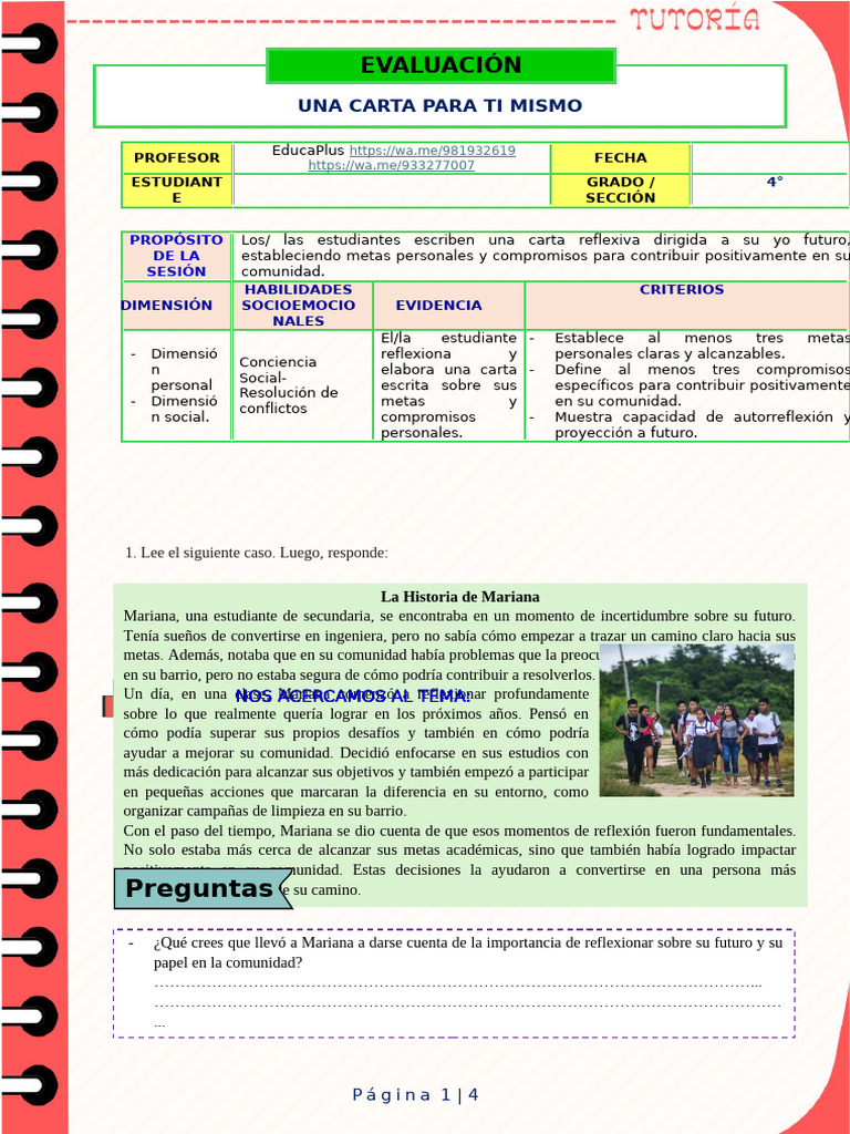 Carta Reflexiva: Metas y Compromisos | PDF