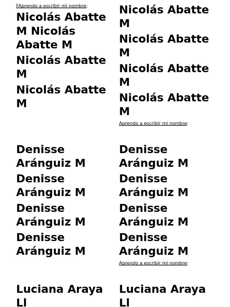 Fichas para aprender a escribir nombres | PDF