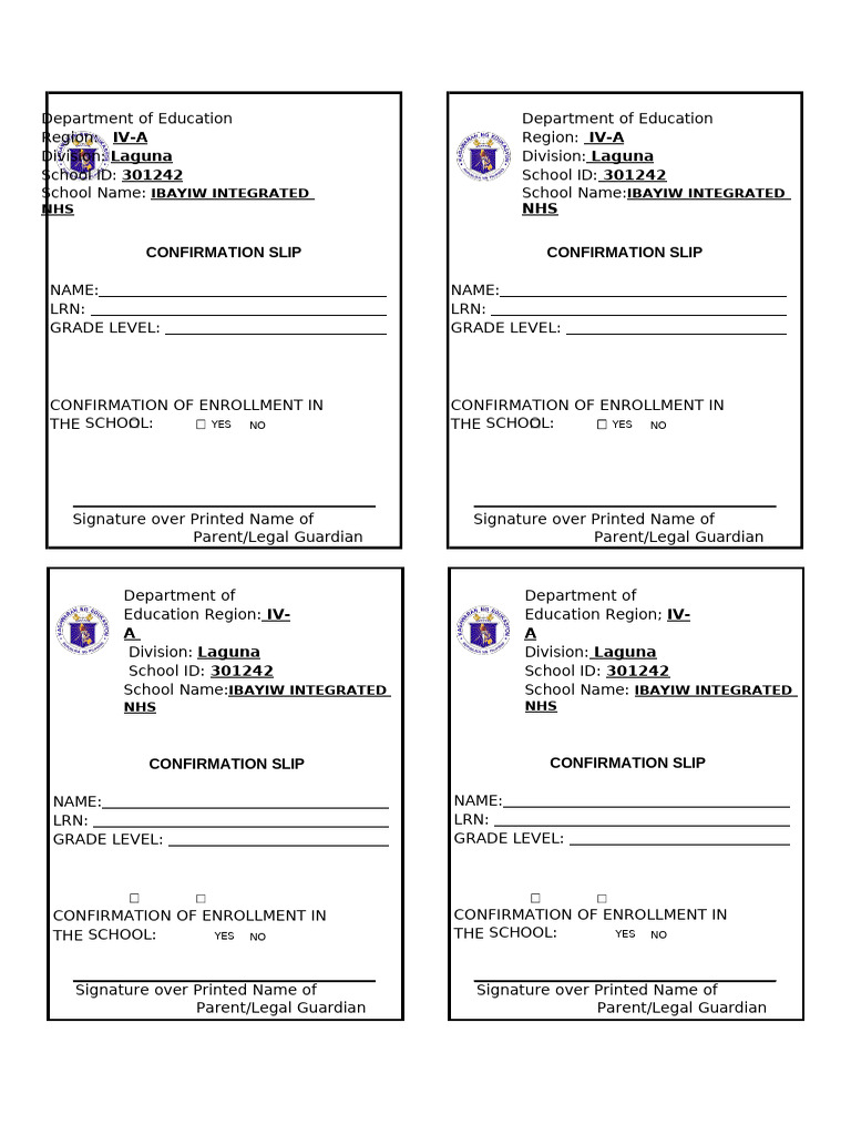CONFIRMATION SLIP 1. Enrolment 2024 | PDF