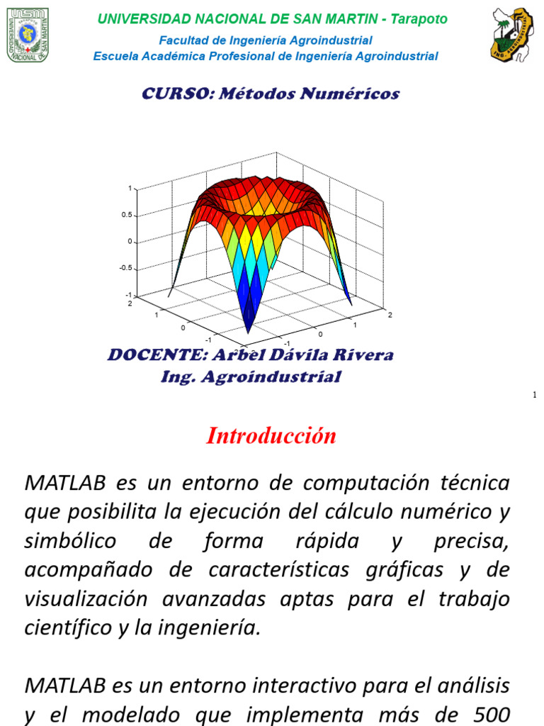 1 Sem Introduccion MATLAB | PDF | Matemáticas | Informática