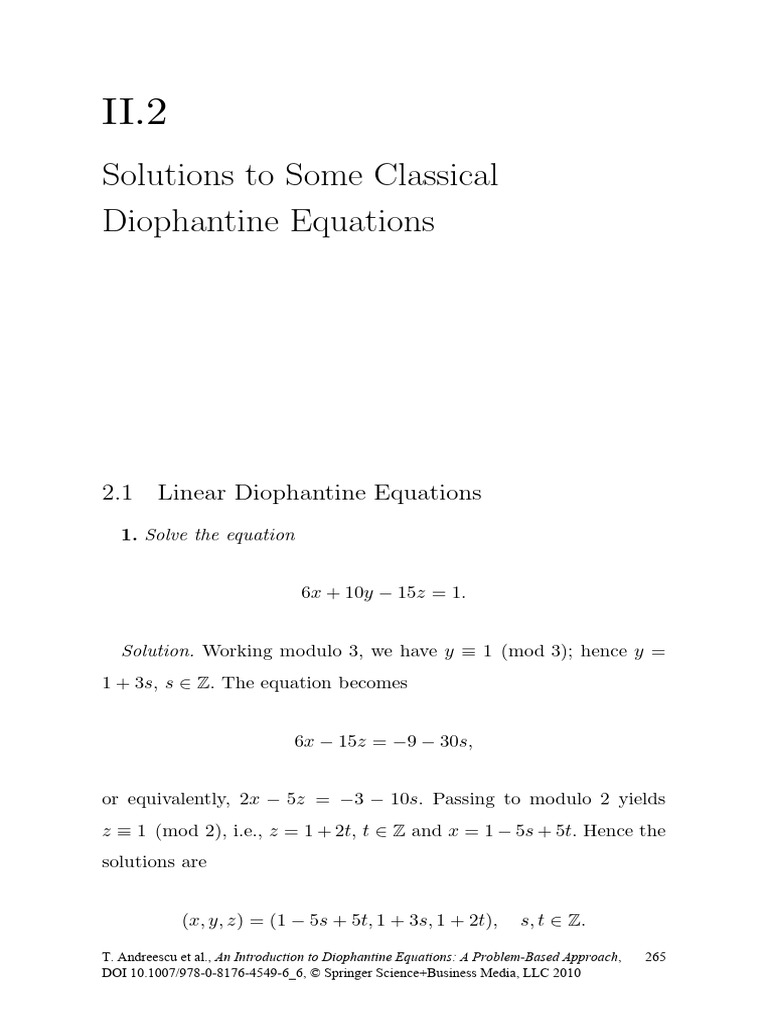 Solutions To Some Classical Diophantine Equations | PDF