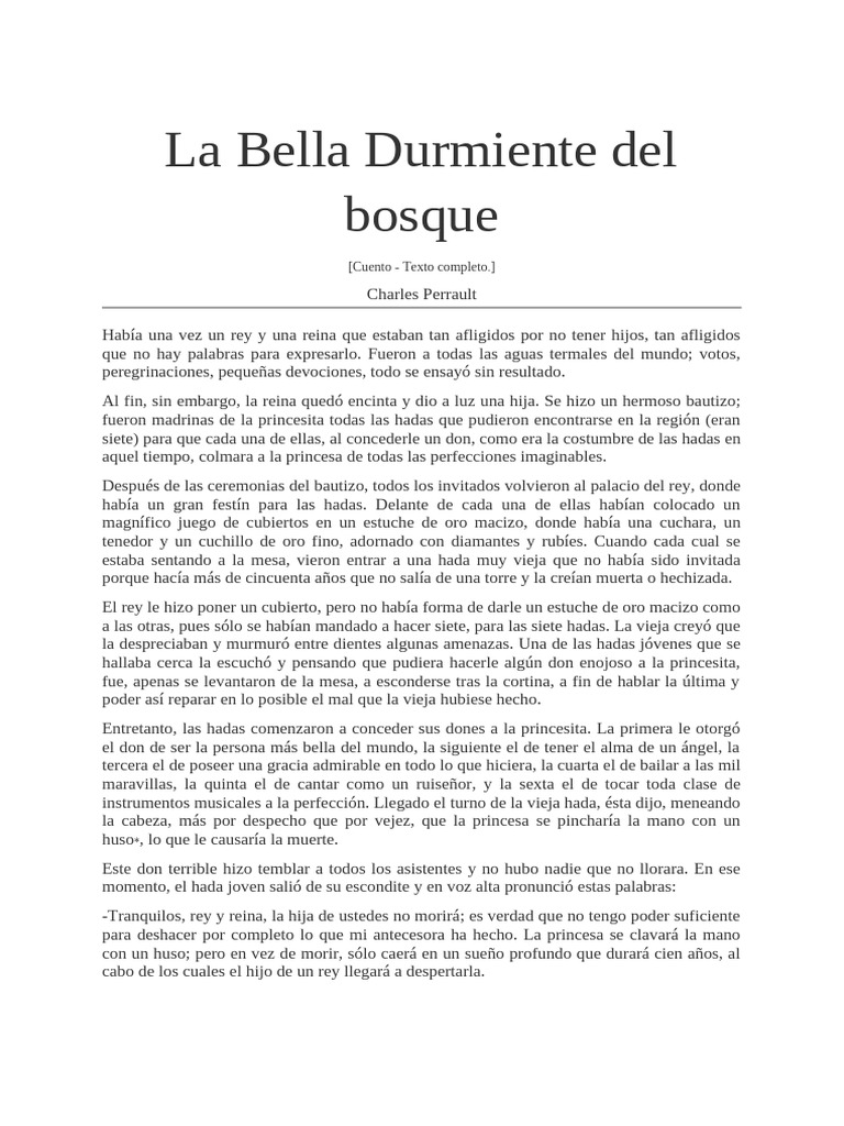 La Bella Durmiente del bosque-CUENTO | PDF | Bella Durmiente