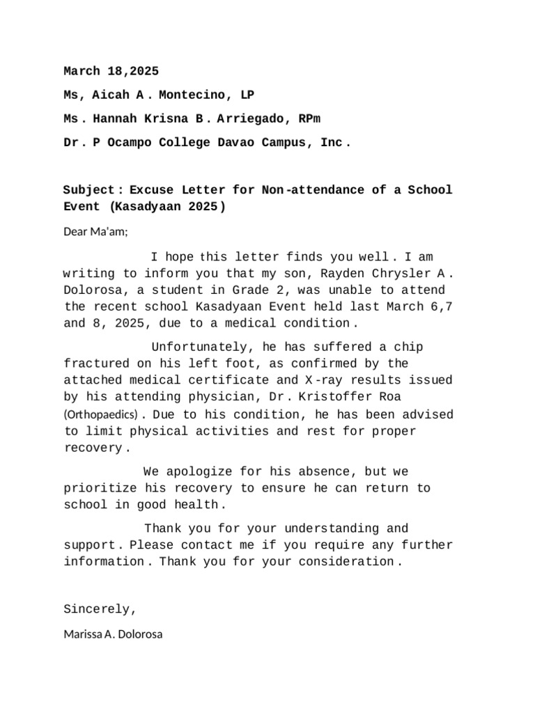 Excuse Letter Rayden | PDF