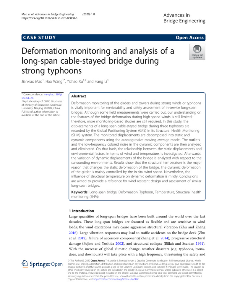 Deformation Monitoring and Analysis of A Long-Span Cable-Stayed Bridge ...
