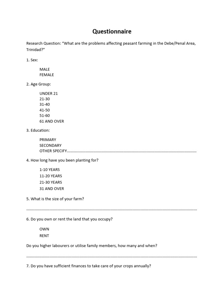 Questionnaire 2024 | PDF | Agriculture | Natural Environment
